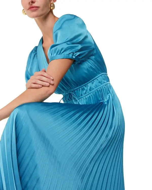 Buy Whistles Delilah Pleated Satin Midi Dress - Blue At 30% Off |  Editorialist