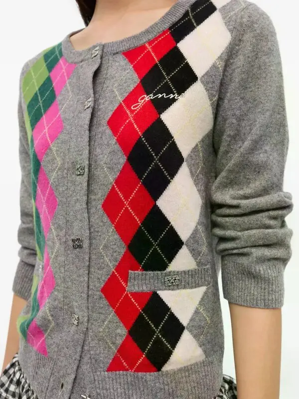 GANNI Argyle-pattern Cardigan - Grey
