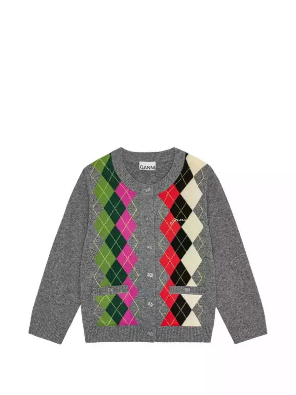 GANNI Argyle-pattern Cardigan - Grey