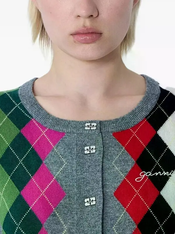 GANNI Argyle-pattern Cardigan - Grey
