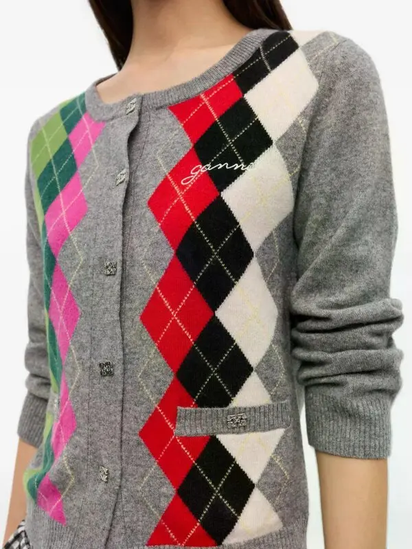 GANNI Argyle-pattern Cardigan - Grey