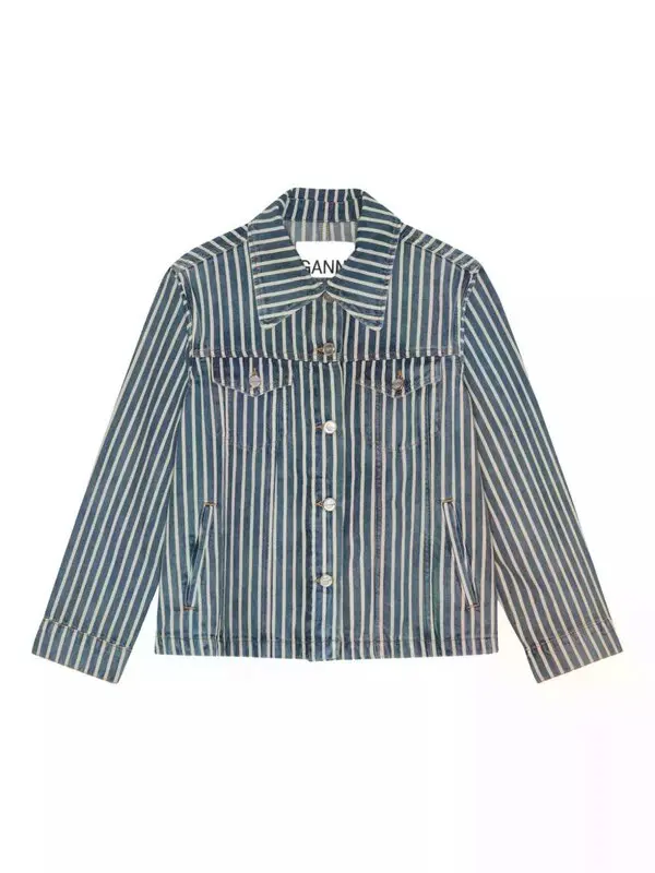 GANNI Striped Denim Jacket - Blue