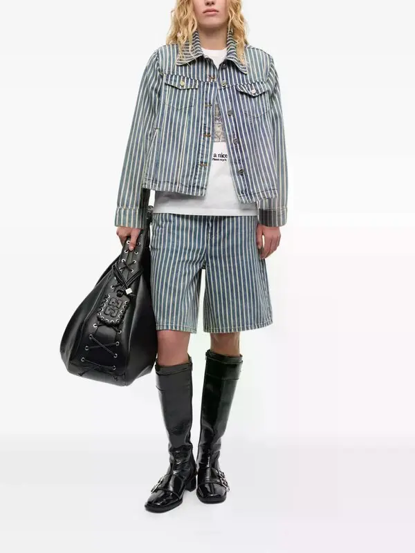 GANNI Striped Denim Jacket - Blue