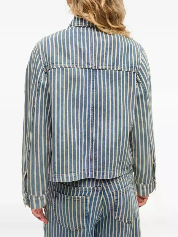 GANNI Striped Denim Jacket - Blue