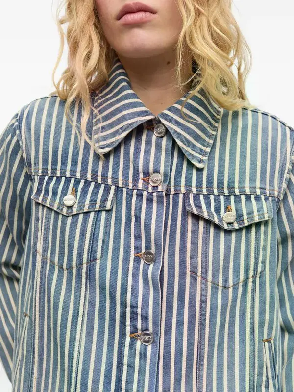 GANNI Striped Denim Jacket - Blue