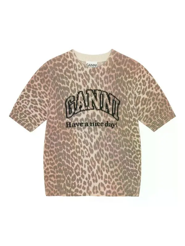 GANNI Intarsia-knit Logo T-shirt - Neutrals