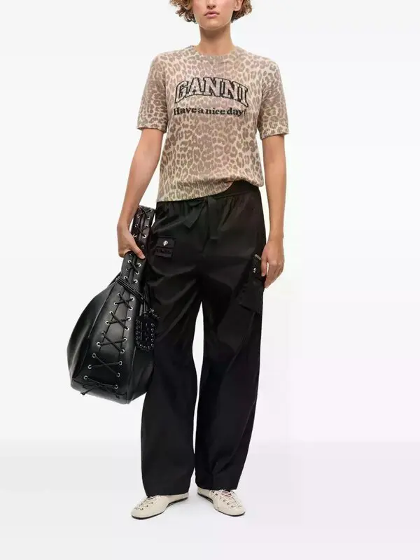 GANNI Intarsia-knit Logo T-shirt - Neutrals