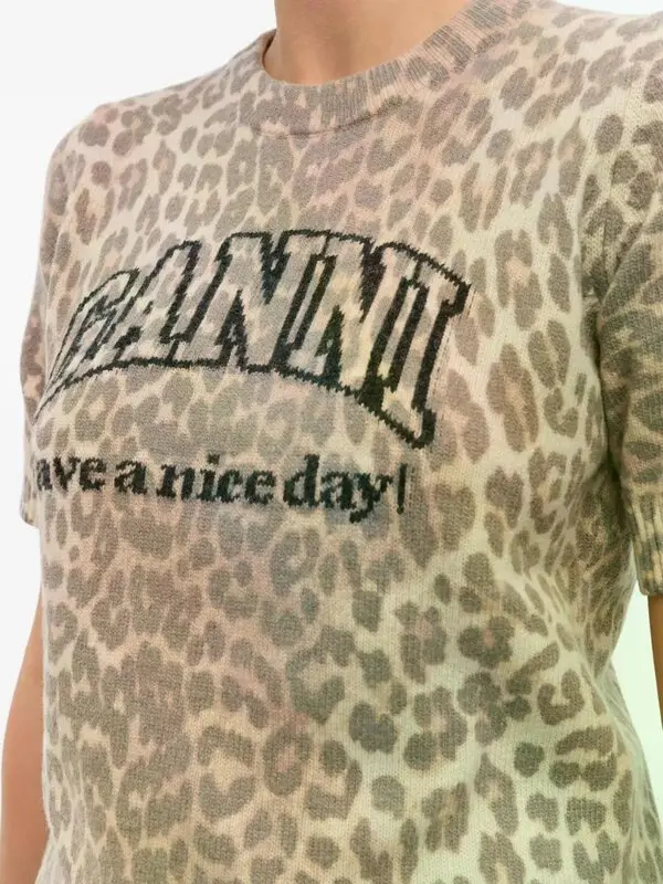 GANNI Intarsia-knit Logo T-shirt - Neutrals