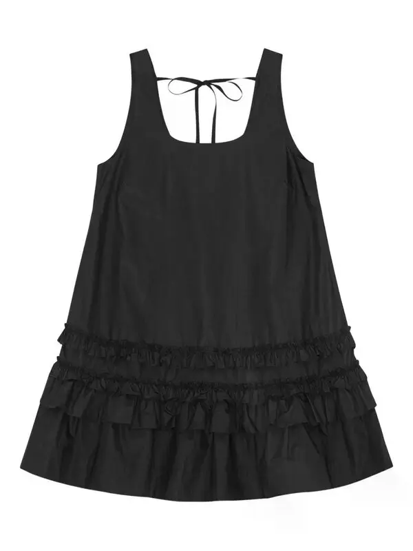GANNI Poplin Ruffled Mini Dress - Black