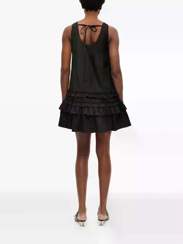 GANNI Poplin Ruffled Mini Dress - Black