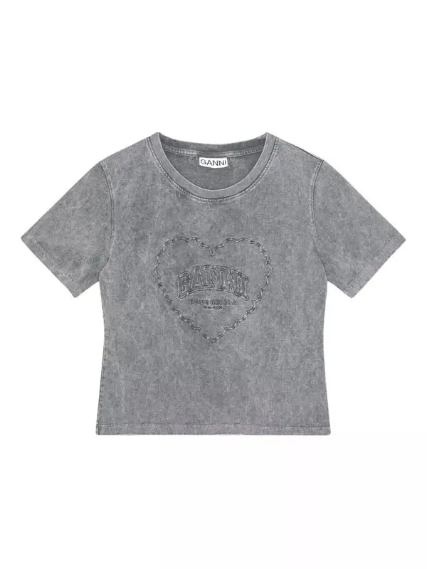 GANNI Logo-embroidered T-shirt - Grey