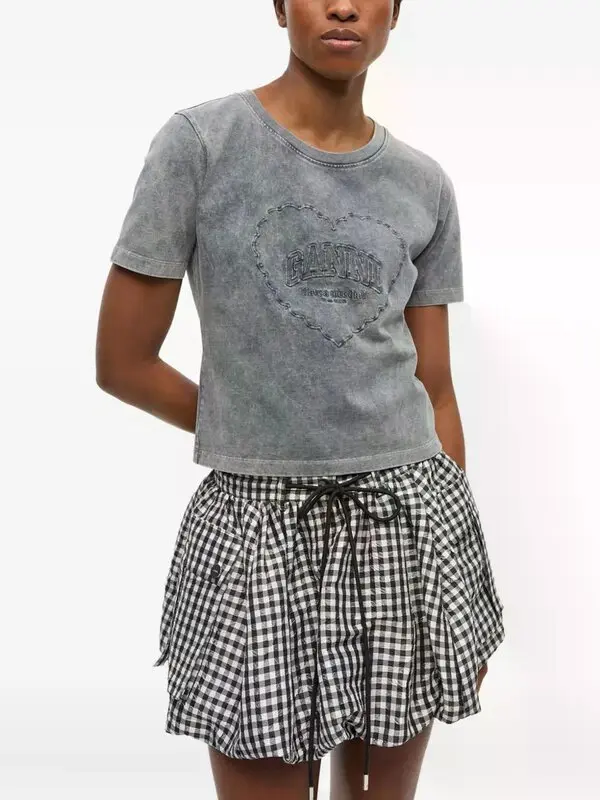 GANNI Logo-embroidered T-shirt - Grey