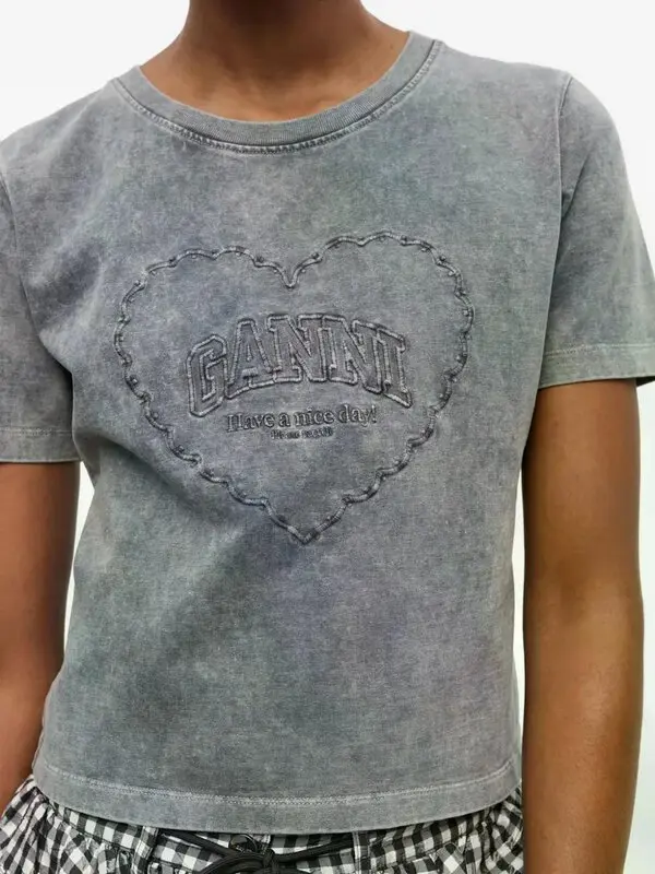 GANNI Logo-embroidered T-shirt - Grey