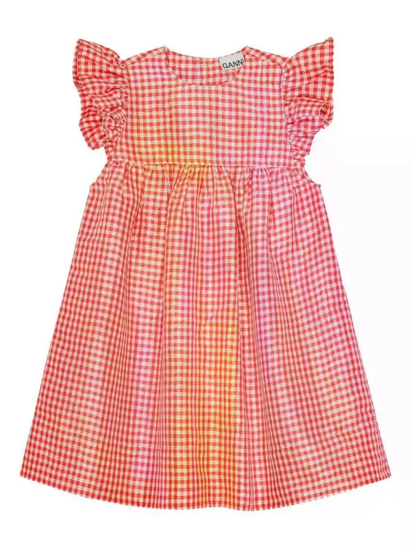 GANNI Gingham-print Flared Dress