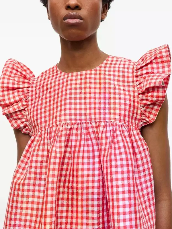 GANNI Gingham-print Flared Dress