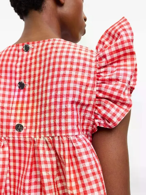 GANNI Gingham-print Flared Dress