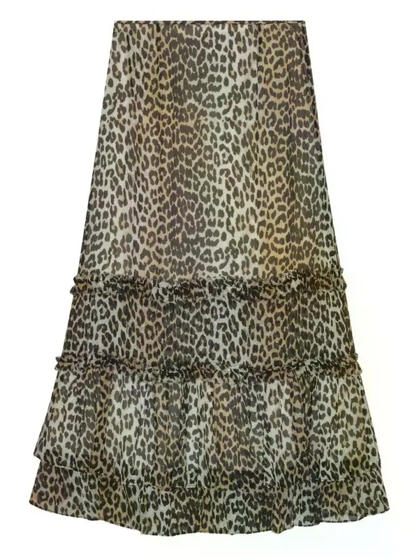 GANNI Leopard Print Maxi Skirt - Neutrals