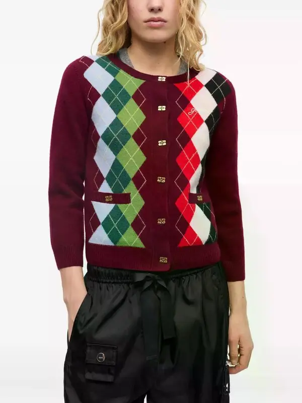 GANNI Argyle-pattern Cardigan - Red