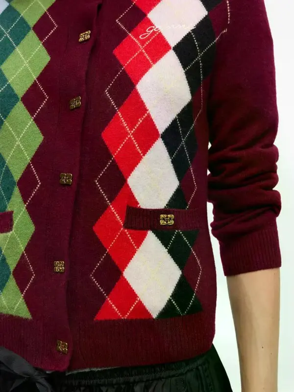 GANNI Argyle-pattern Cardigan - Red