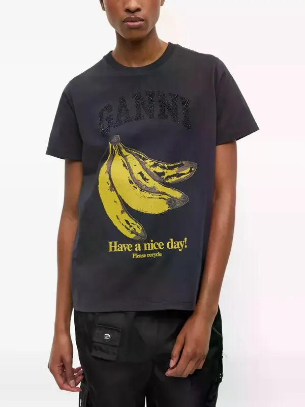 GANNI Banana-print T-shirt - Black