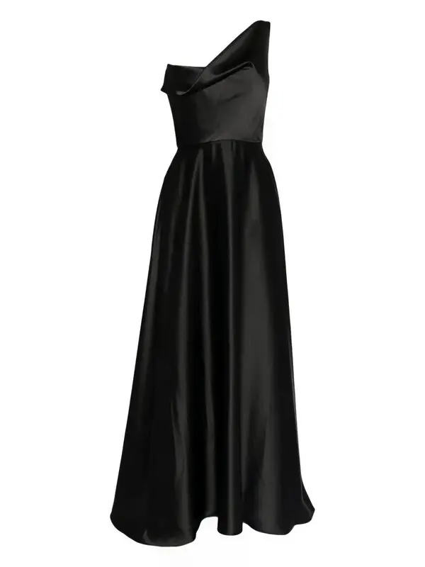 Amsale One-shoulder Draped Gown - Black