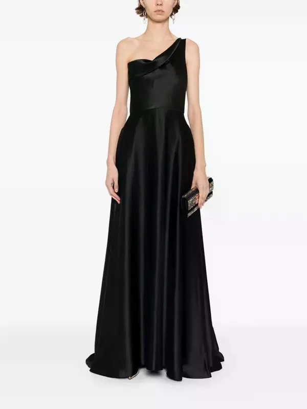 Amsale One-shoulder Draped Gown - Black