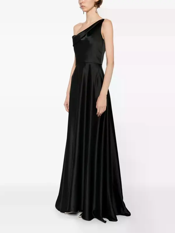 Amsale One-shoulder Draped Gown - Black