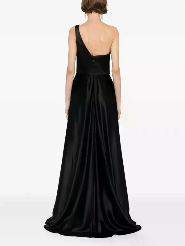 Amsale One-shoulder Draped Gown - Black
