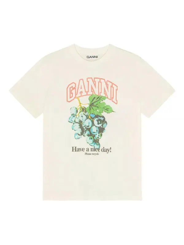 GANNI Graphic-print T-shirt - Neutrals