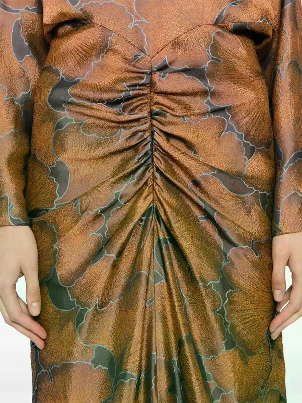 Amsale Jacquard Dolman-Sleeved Dress - Brown