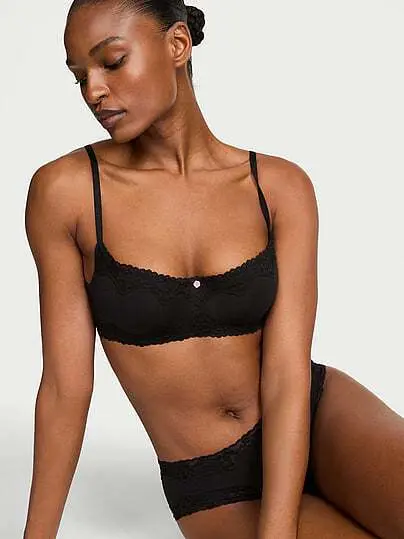 Victoria's Secret Cotton Logo Hardware Lightly Lined Scoop Bra - Black
