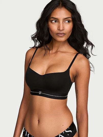 Victoria's Secret Cotton Logo Bra - Black