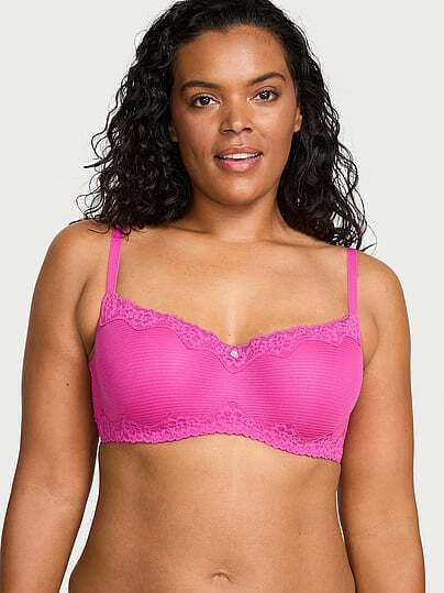 Victoria's Secret Cotton Logo Hardware Lightly Lined Scoop Bra - Pink