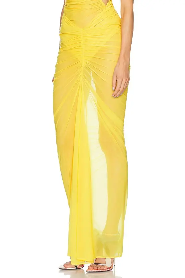 Atlein Ruched Long Skirt - Canary