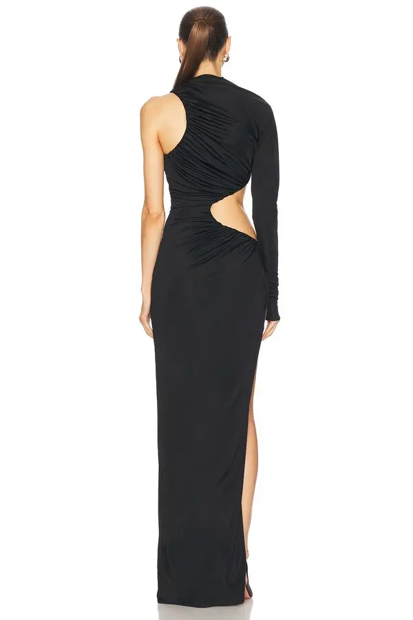 Atlein One-sleeve Ruched Cut-out Dress