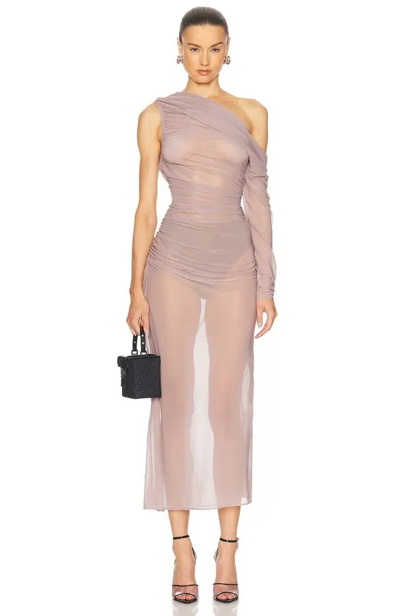 Atlein One Sleeve Draped Long Dress