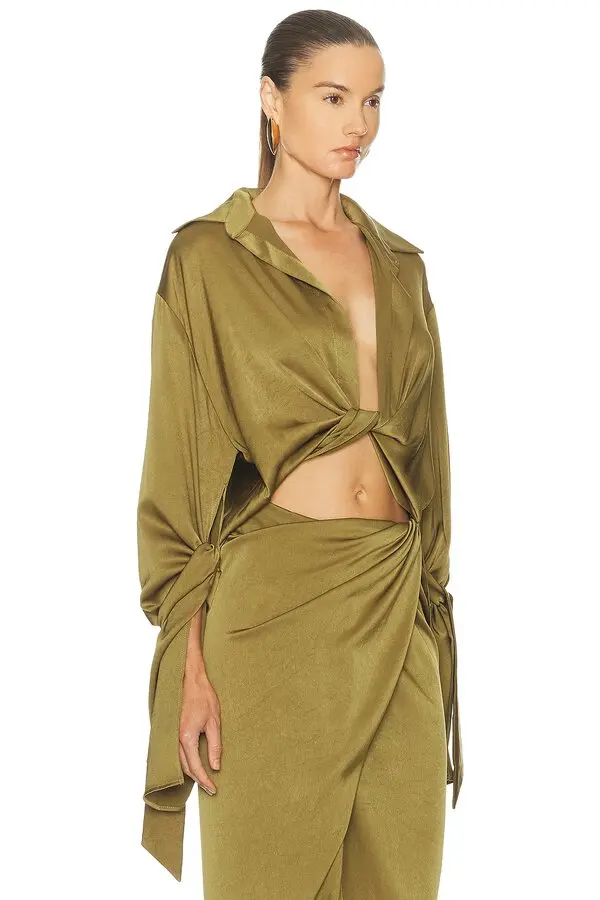 Atlein Draped Cropped Shirt - Vert Militaire