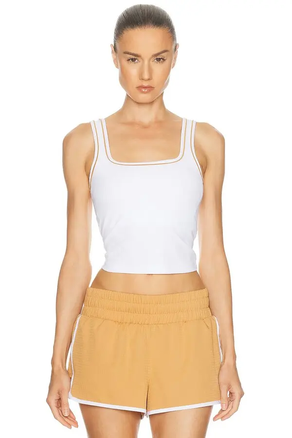Varley Barney Piped Tank Top - White & Apple Cinnamon