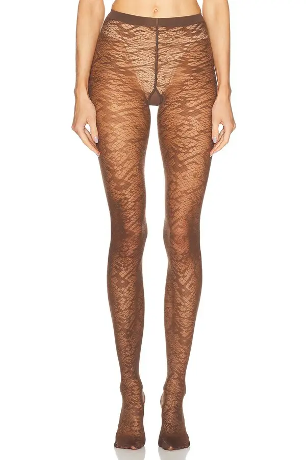 Wolford Snake Jacquard Tights - Umber