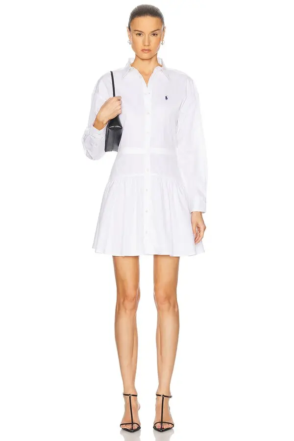 Polo Ralph Lauren Long Sleeve Shirt Dress In White - 30% Off | Editorialist