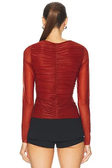Marianna Senchina Ruched Floral Cut-out Mesh Top