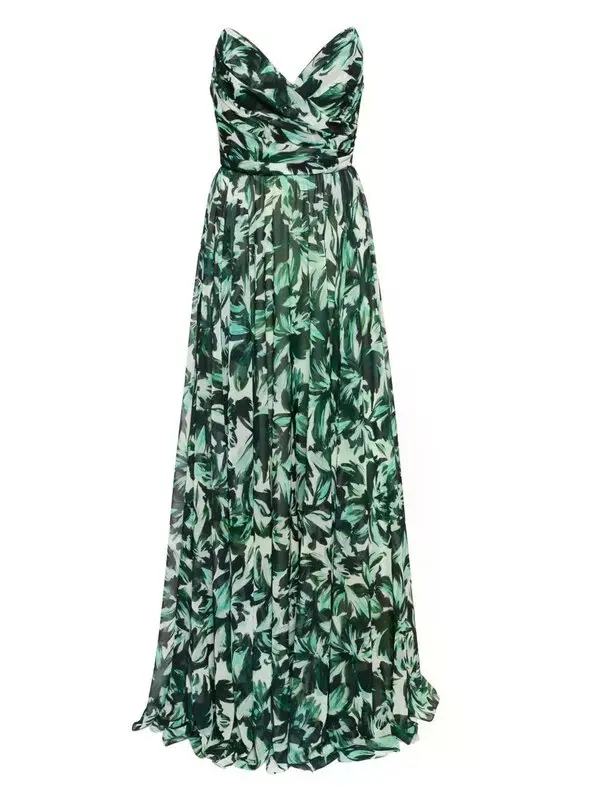 Amsale Printed Strapless Dress