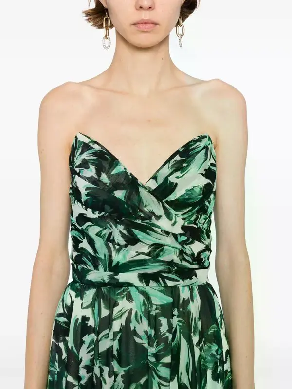 Amsale Printed Strapless Dress
