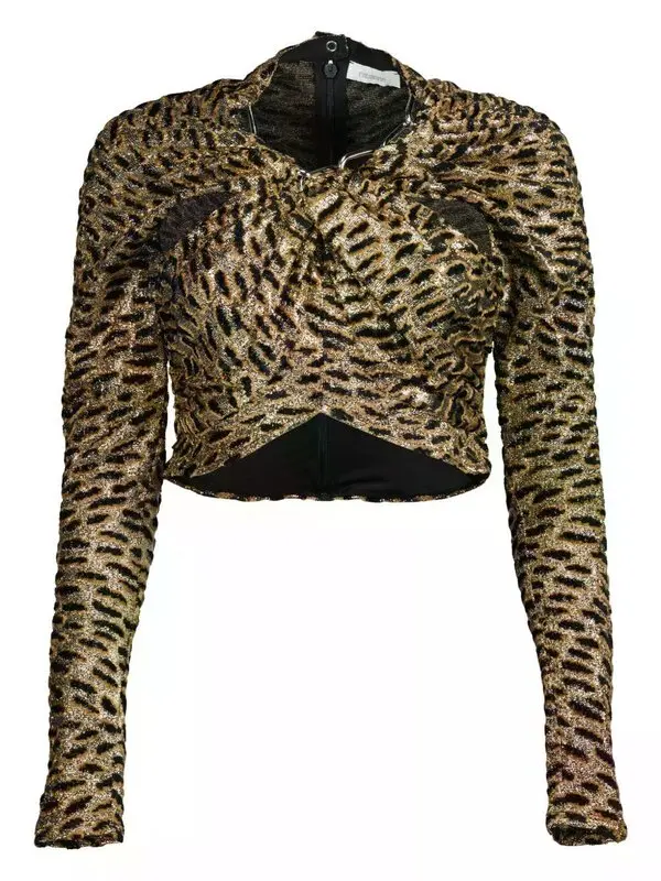 Rabanne Animal-print Long-sleeve Top - Brown