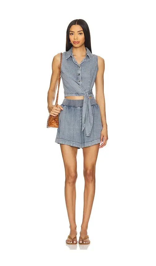 Heartloom Sleeveless Collared Wrap Top And Elasticated Waist Shorts Set