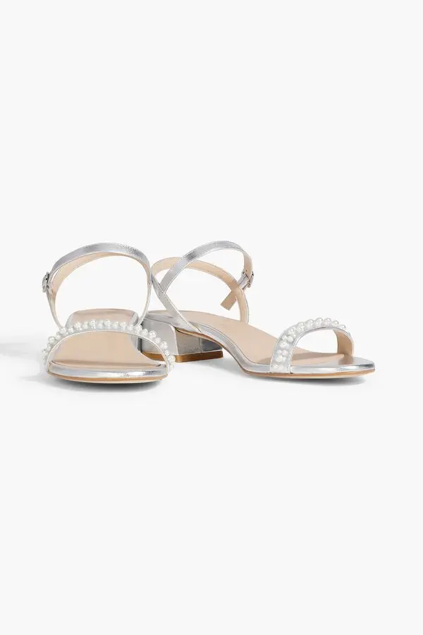 STUART WEITZMAN Dancer 35 Faux Pearl-embellished Metallic Leather Sandals - Silver