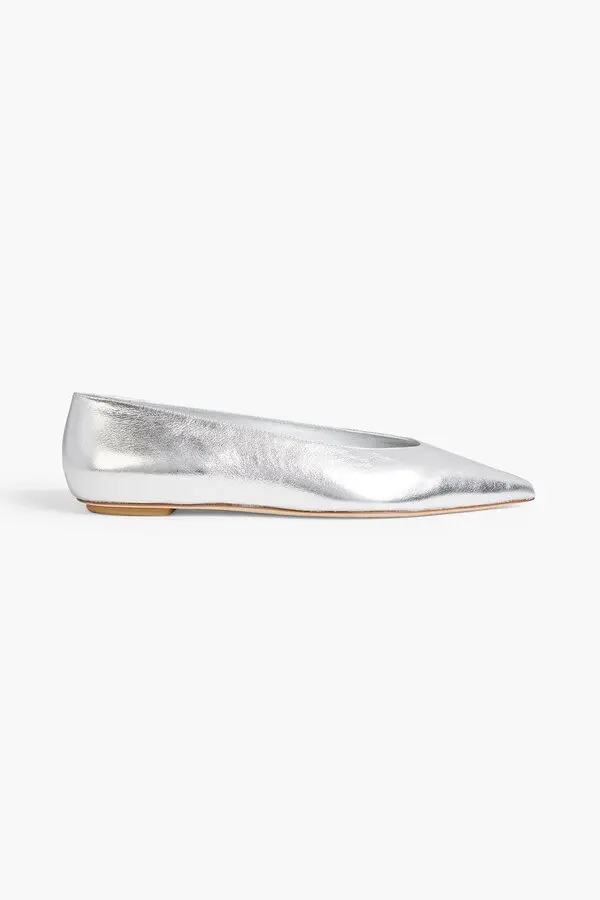 STUART WEITZMAN Lina Metallic Leather Point-toe Flats