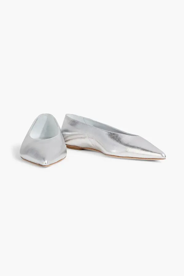STUART WEITZMAN Lina Metallic Leather Point-toe Flats