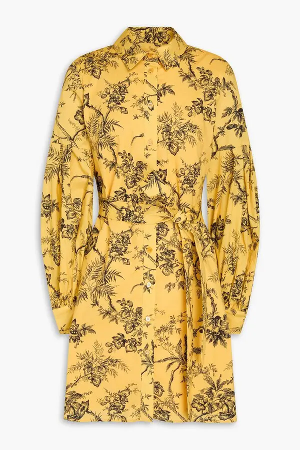 Carolina Herrera Floral-print Cotton-blend Poplin Mini Shirt Dress - Marigold
