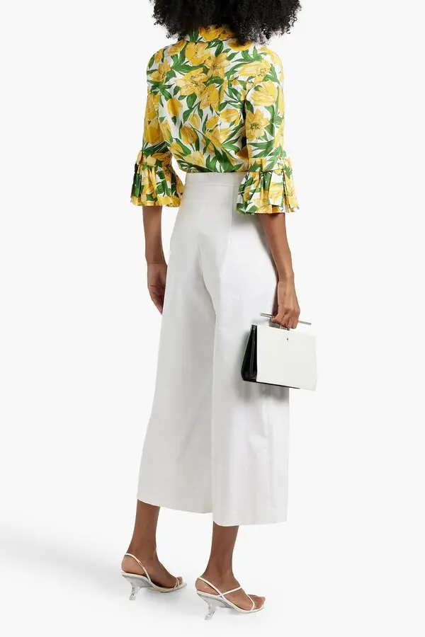 Carolina Herrera Cropped Wide-leg Cotton-blend Pants
